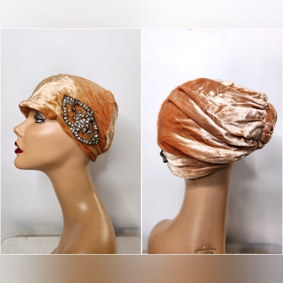 Vintage | Accessories | 2s Velvet And Jewels Turban Hat Flapper Hat ...